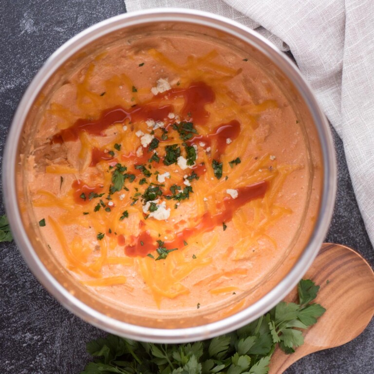 Chicken Buffalo Dip (Instant Pot) - Sweetly Splendid