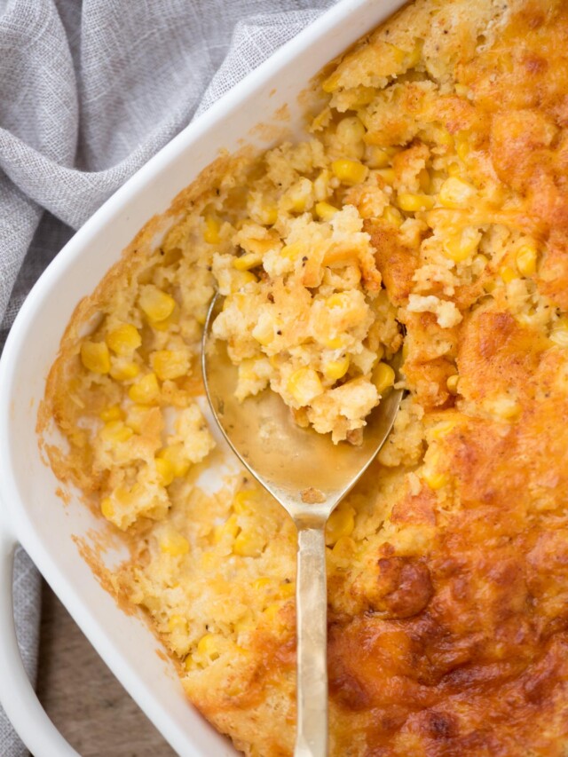 Old Fashioned Cheesy Cornbread Casserole - Sweetly Splendid